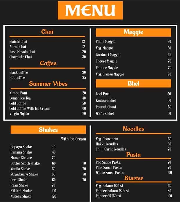 Menu of The Memes Cafe, Gopalpura, Jaipur