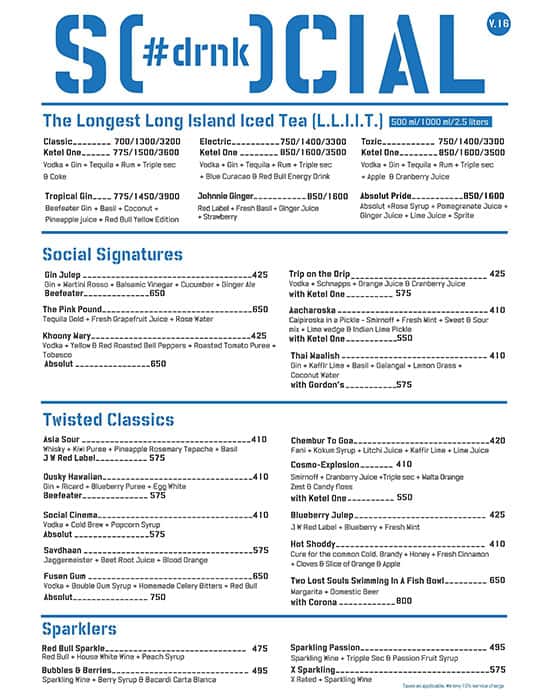 Menu of Chembur Social, Chembur, Mumbai