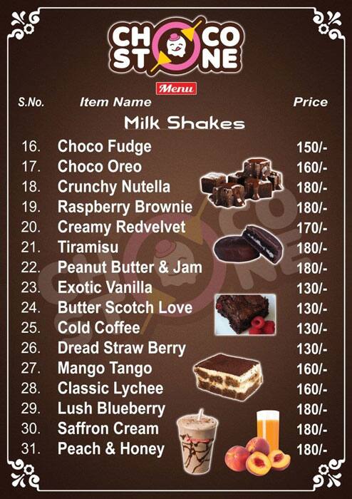 Menu at Choco Stone Ice Creams, Sangareddy