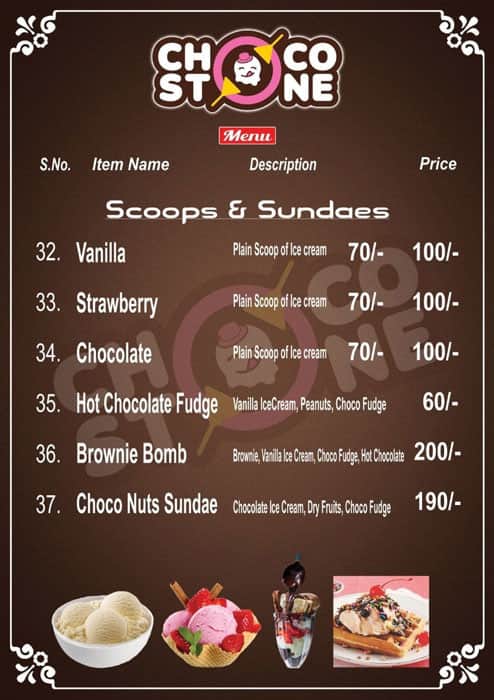 Menu at Choco Stone Ice Creams, Sangareddy