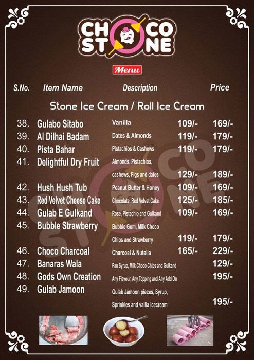 Menu at Choco Stone Ice Creams, Sangareddy