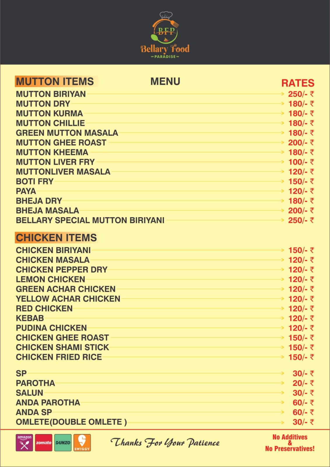 Menu of Bellary Food Paradise, Hennur, Bangalore