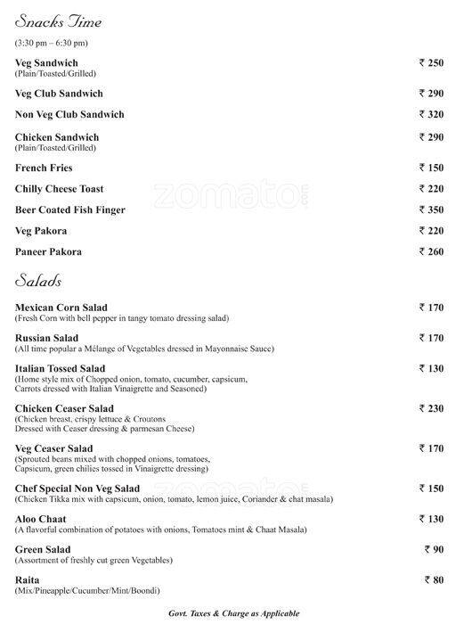 Menu at Illusion Bar - Clarks Inn, New Delhi
