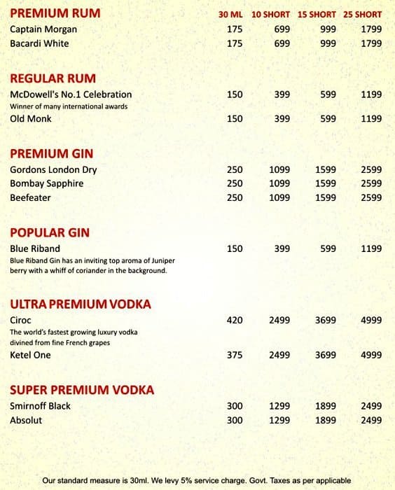 Menu at Illusion Bar - Clarks Inn, New Delhi