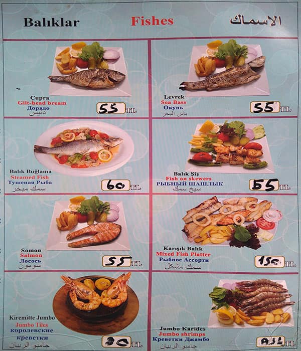 Menu at Sultan Terrace Fish Kebap Steaks House, Istanbul