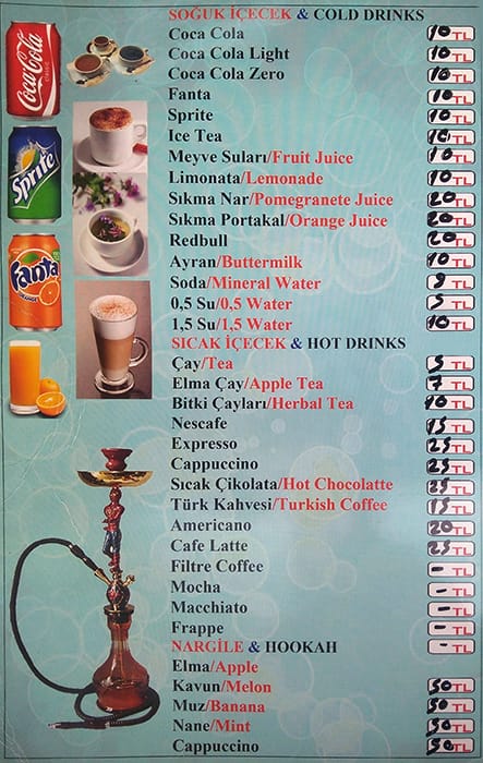 Menu at Sultan Terrace Fish Kebap Steaks House, Istanbul