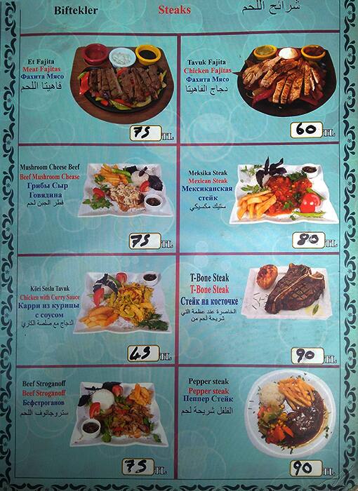 Menu at Sultan Terrace Fish Kebap Steaks House, Istanbul