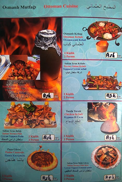 Menu at Sultan Terrace Fish Kebap Steaks House, Istanbul