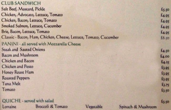 Menu at Café Paolo cafe, London, 1 The Vale