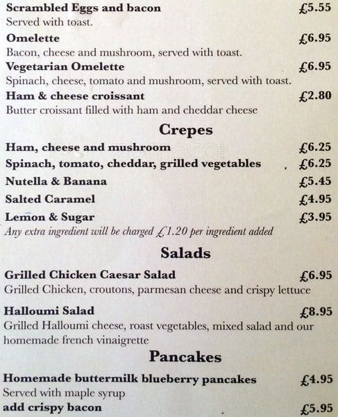 Menu at Eggs Benedict Cafe, London, 224 Merton High St