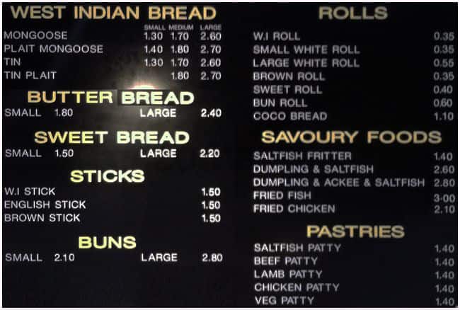 Menu at Rainbow Bakery London, London