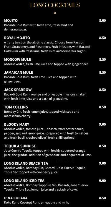 Menu at Neo Barbican, London, 14-17 Carthusian St