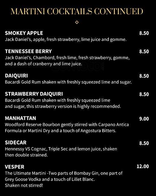 Menu at Neo Barbican, London, 14-17 Carthusian St