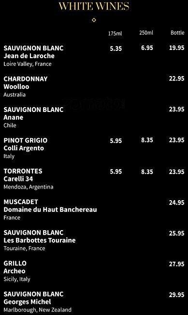 Menu at Neo Barbican, London, 14-17 Carthusian St