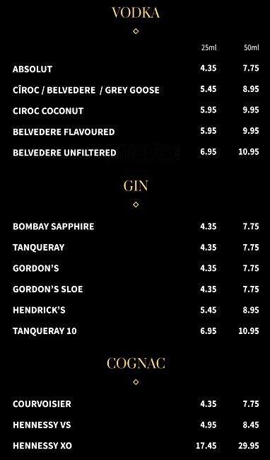 Menu at Neo Barbican, London, 14-17 Carthusian St