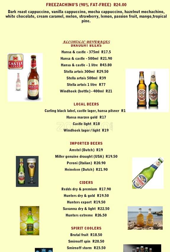 Menu at Porterhouse restaurant, Roodepoort