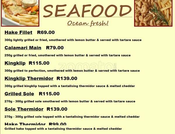 Menu at Porterhouse restaurant, Roodepoort