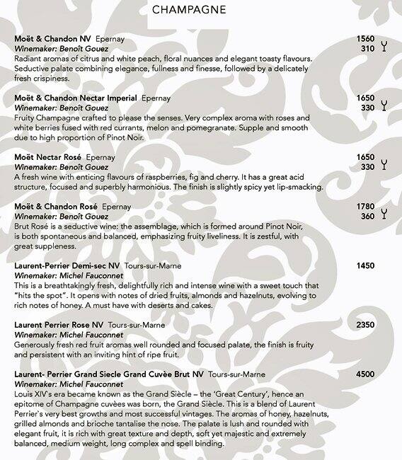 Menu at Signature restaurant, Pretoria