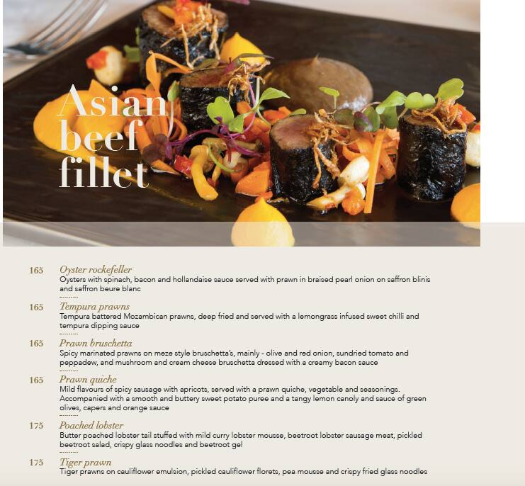 Menu at Signature restaurant, Pretoria
