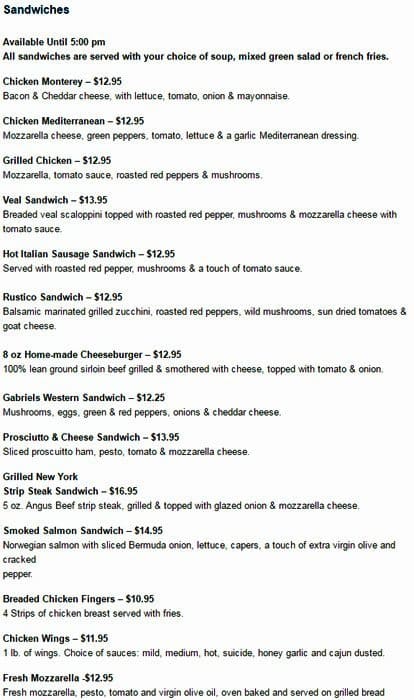 Gabriel's Menu, Menu for Gabriel's, Mississauga, Toronto - Urbanspoon ...
