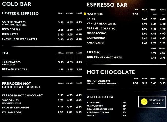 Menu at Second Cup Coffee Co. featuring Pinkberry Frozen Yogurt cafe ...