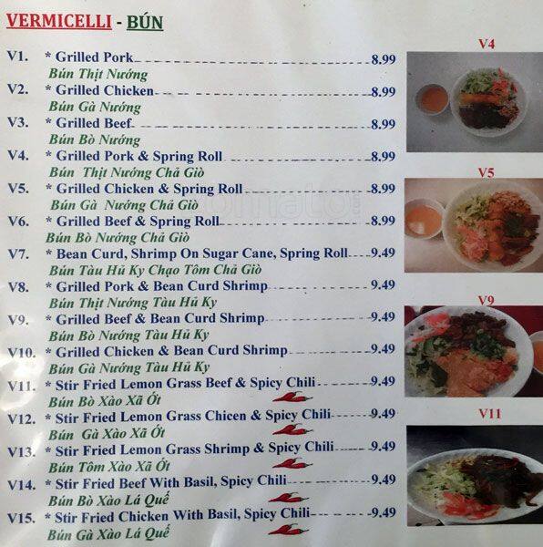 Menu au Pho Saigon Bangkok Restaurant, Toronto