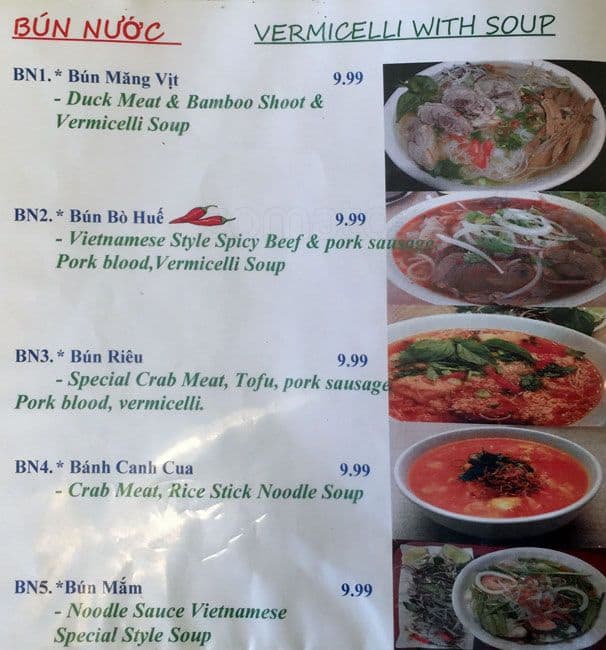 Menu au Pho Saigon Bangkok Restaurant, Toronto