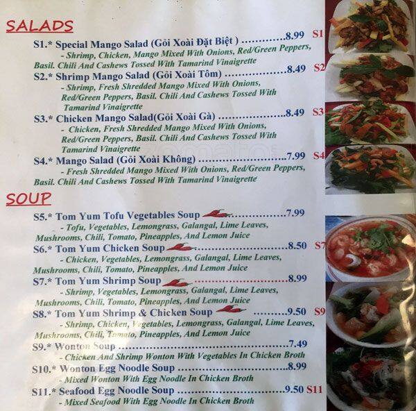 Menu at Pho Saigon Bangkok Restaurant, Toronto