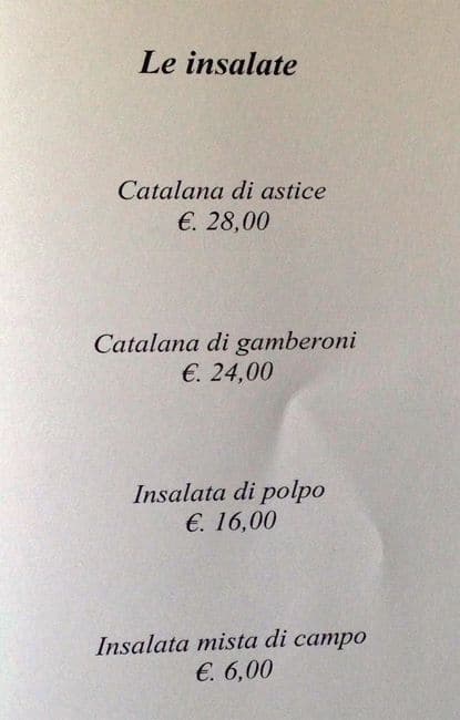 Menu at Senza Spine restaurant, Rome