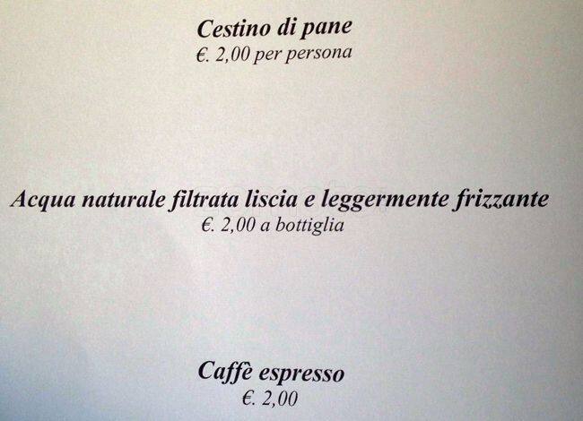Menu at Senza Spine restaurant, Rome