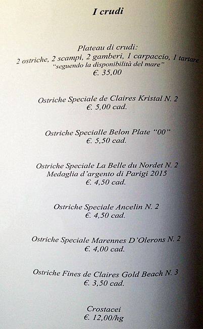 Menu at Senza Spine restaurant, Rome