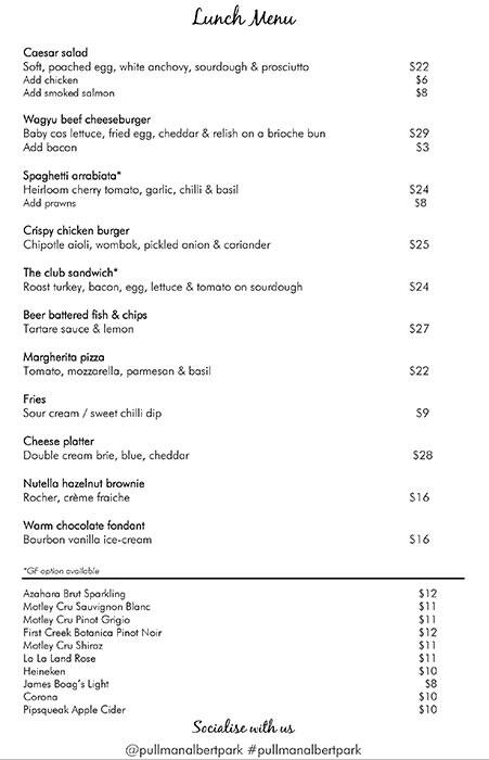 Menu at WINDOWS RESTAURANT, Melbourne