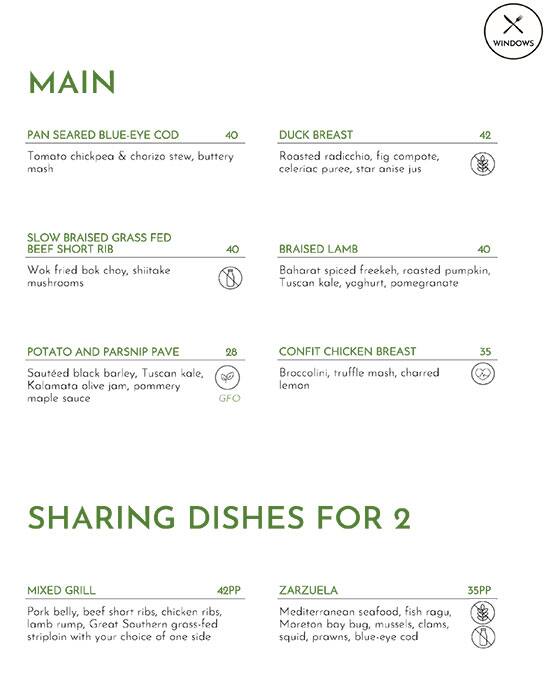 Menu at WINDOWS RESTAURANT, Melbourne