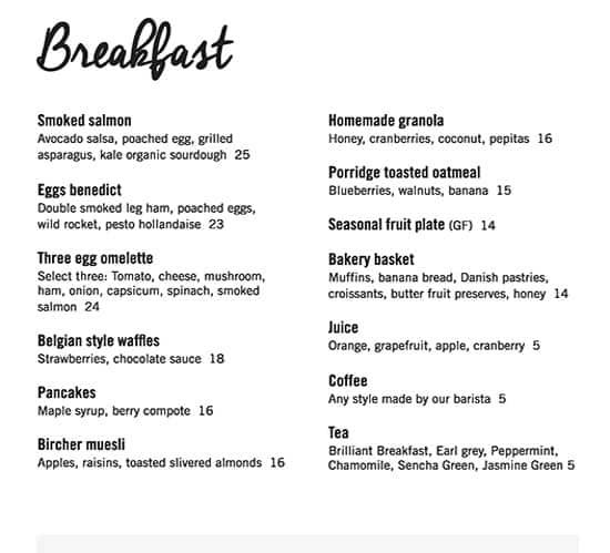 Menu at WINDOWS RESTAURANT, Melbourne