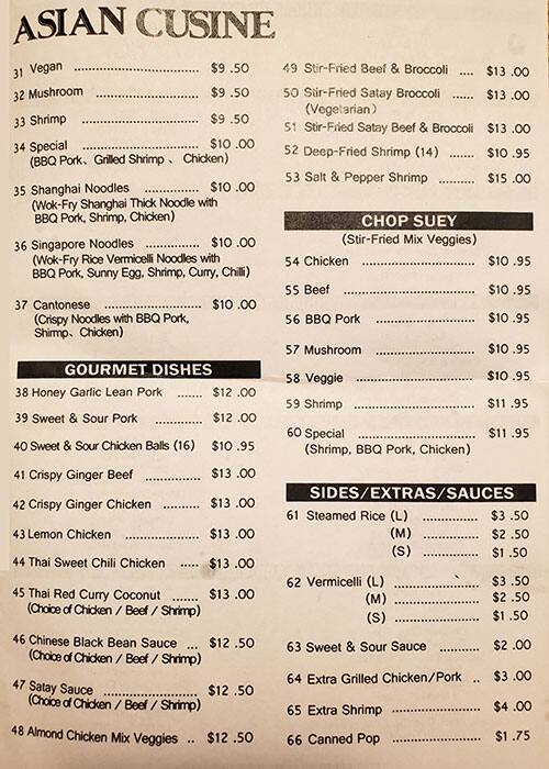 Menu at Chopsticks Asian Cuisine restaurant, Warman, 520 Central St
