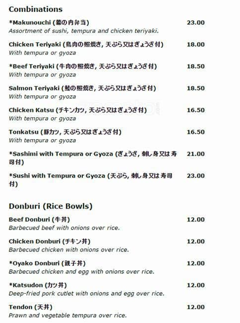 Menu at Nara Japanese Restaurant, Redmond