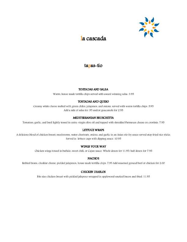Menu at La Cascada Table & Bar, Boerne