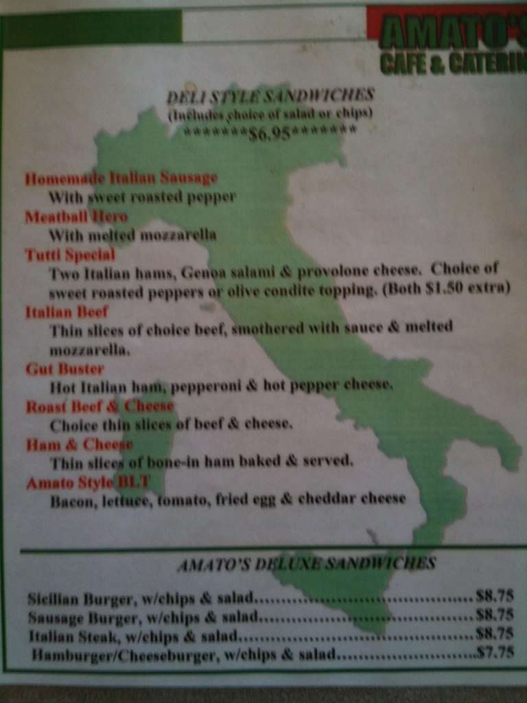 Menu at Amato's Cafe & Catering, Omaha