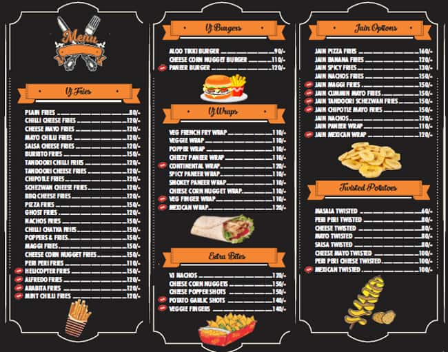 Menu of The VJ Café, Matunga East, Mumbai