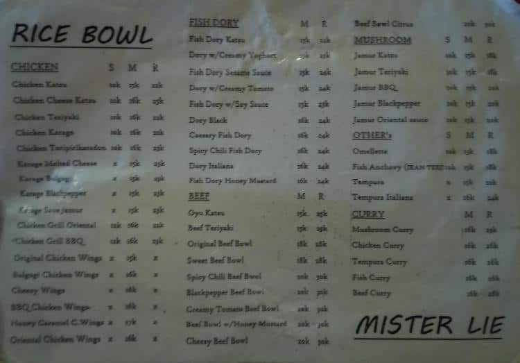 Mister Lie Menu, Menu untuk Mister Lie, Serpong Utara, Tangerang ...