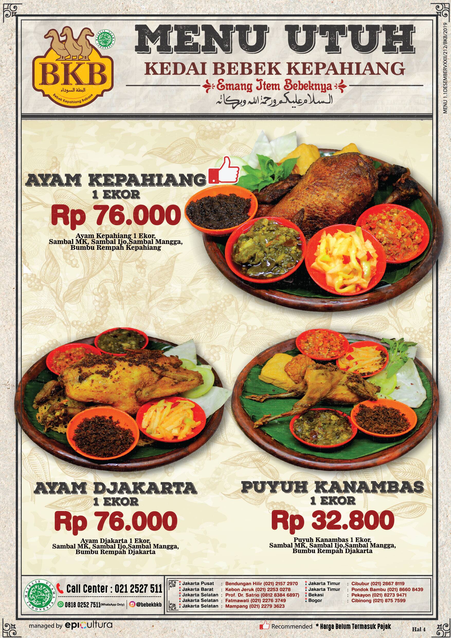 Menu at Bebek BKB, Bekasi Regency, Jl. Raya Pekayon No. 5