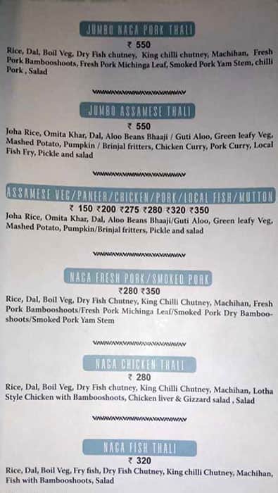 Menu of Michinga, Uzan Bazaar, Guwahati