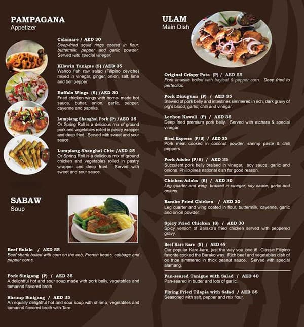 Menu of Barako Grill, Al Khour, Umm al Quwain
