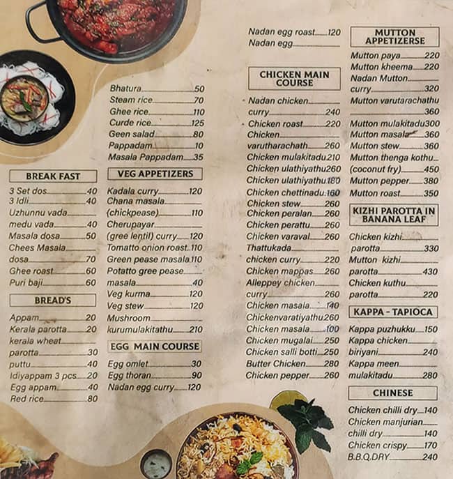 Menu of Kerala Oottupura Dine In, Upvan, Thane West, Thane