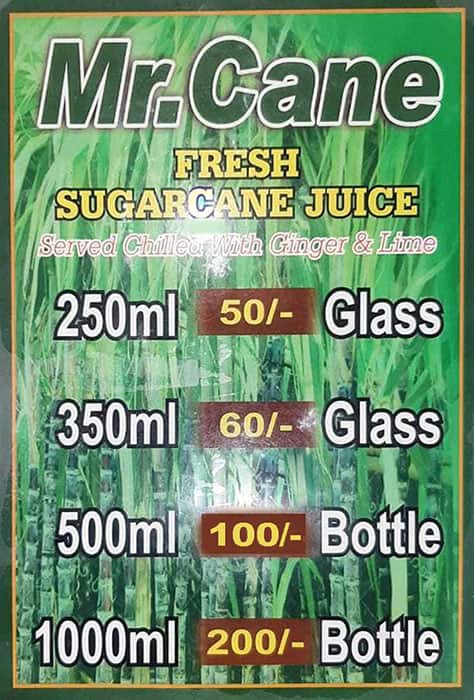 Menu of Mr. Cane, Brigade Road, Bangalore
