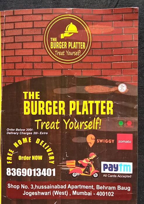 Menu of The Burger Platter, Zirad, Alibag
