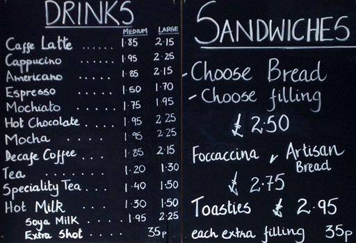 Menu at Swiss Deli restaurant, London