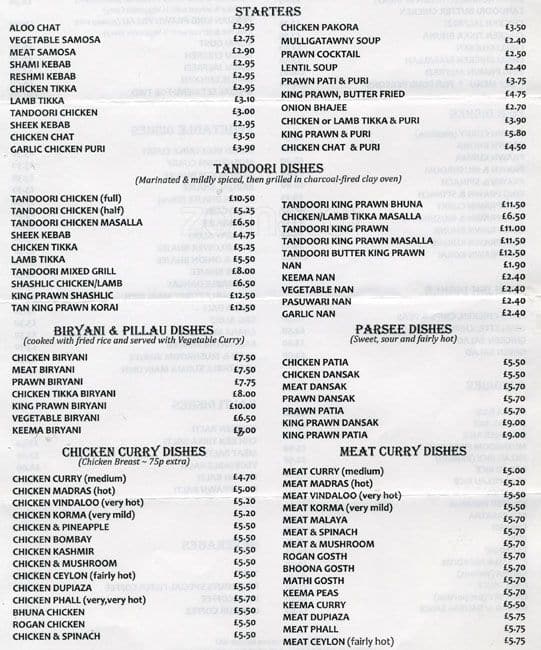 Menu at Agra Tandoori Surbiton restaurant, Surbiton, 142 Ewell Rd