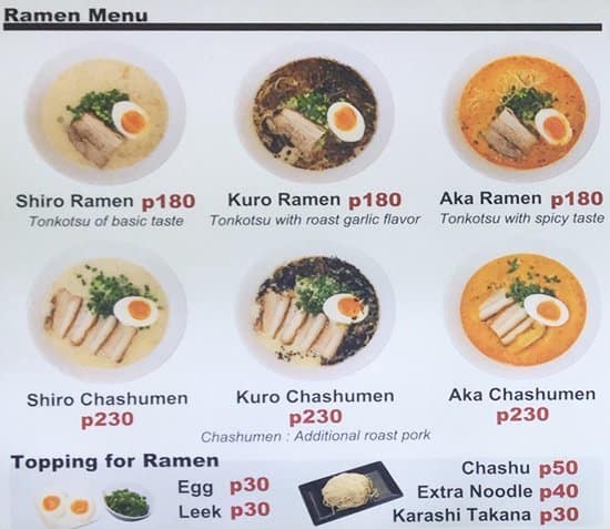 Ramen Kuroda Menu, Menu podniku Ramen Kuroda, Salcedo Village, Makati ...