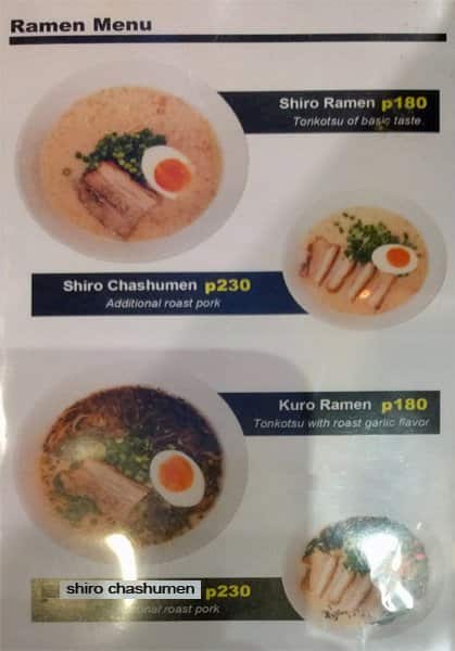 Ramen Kuroda Menu, Menu podniku Ramen Kuroda, Salcedo Village, Makati ...
